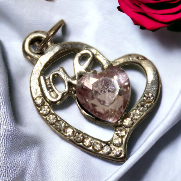 Unbranded | Jewelry | Silver Tone Love Open Heart Pendant With Pink ...